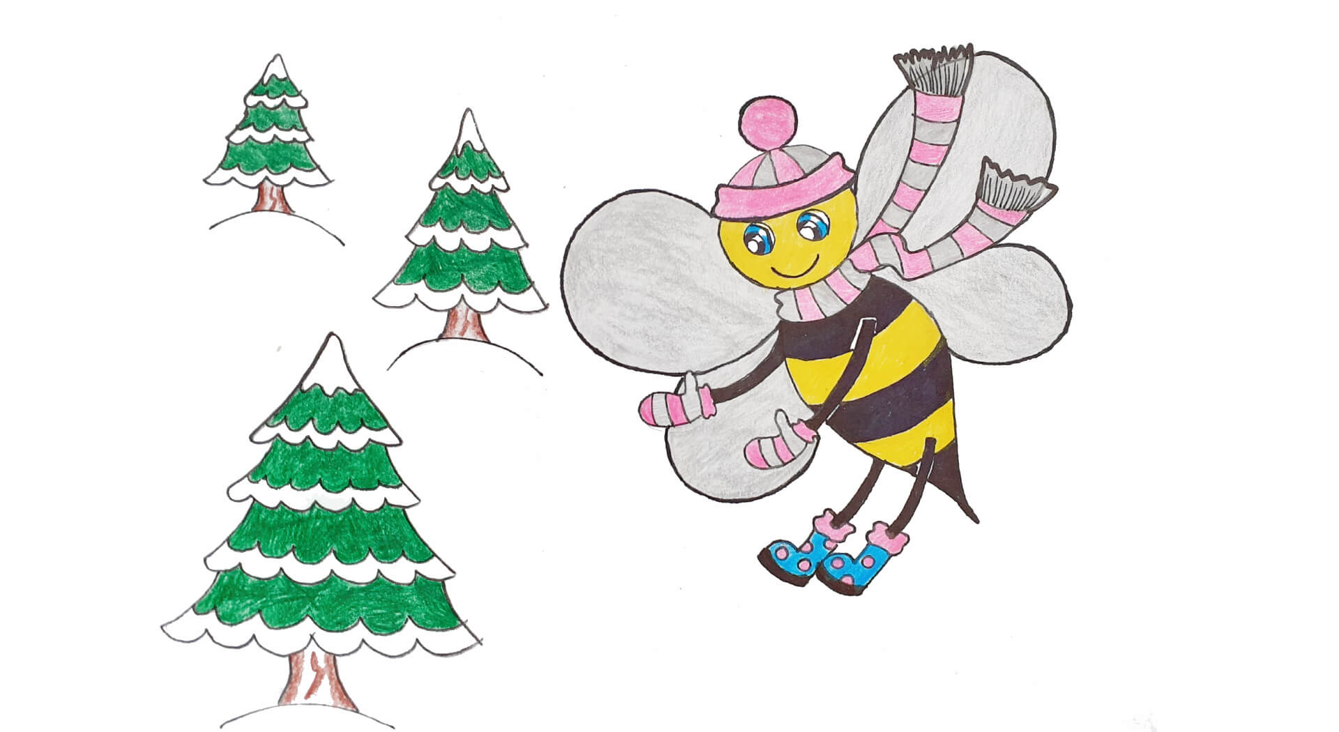 Winter and Bee ‐ Lovely Golden Art